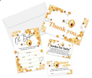 baby shower invitation set, books for baby, thank you, diaper raffle, fill in invites cards, each design 25 cards & envelopes (total 100 cards) – (bb013-taozhuang)