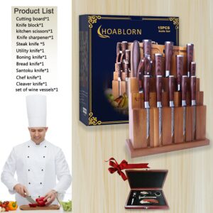 Knife Set With Block Created 20 pcs Block Knives Set HOABLORN Chef's Set: AK01, Extra Cutting Board in a Luxurious Knife Holder, Big Value and Elegant Kitchen Set for Wedding & Housewarming