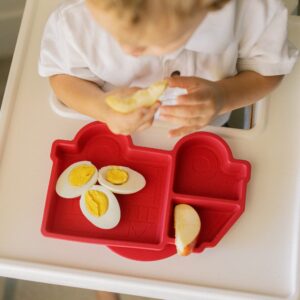 Our Little Cubs Firetruck Toddler Silicone Suction Plates - 3 Divided Sections, Microwave & Dishwasher Safe