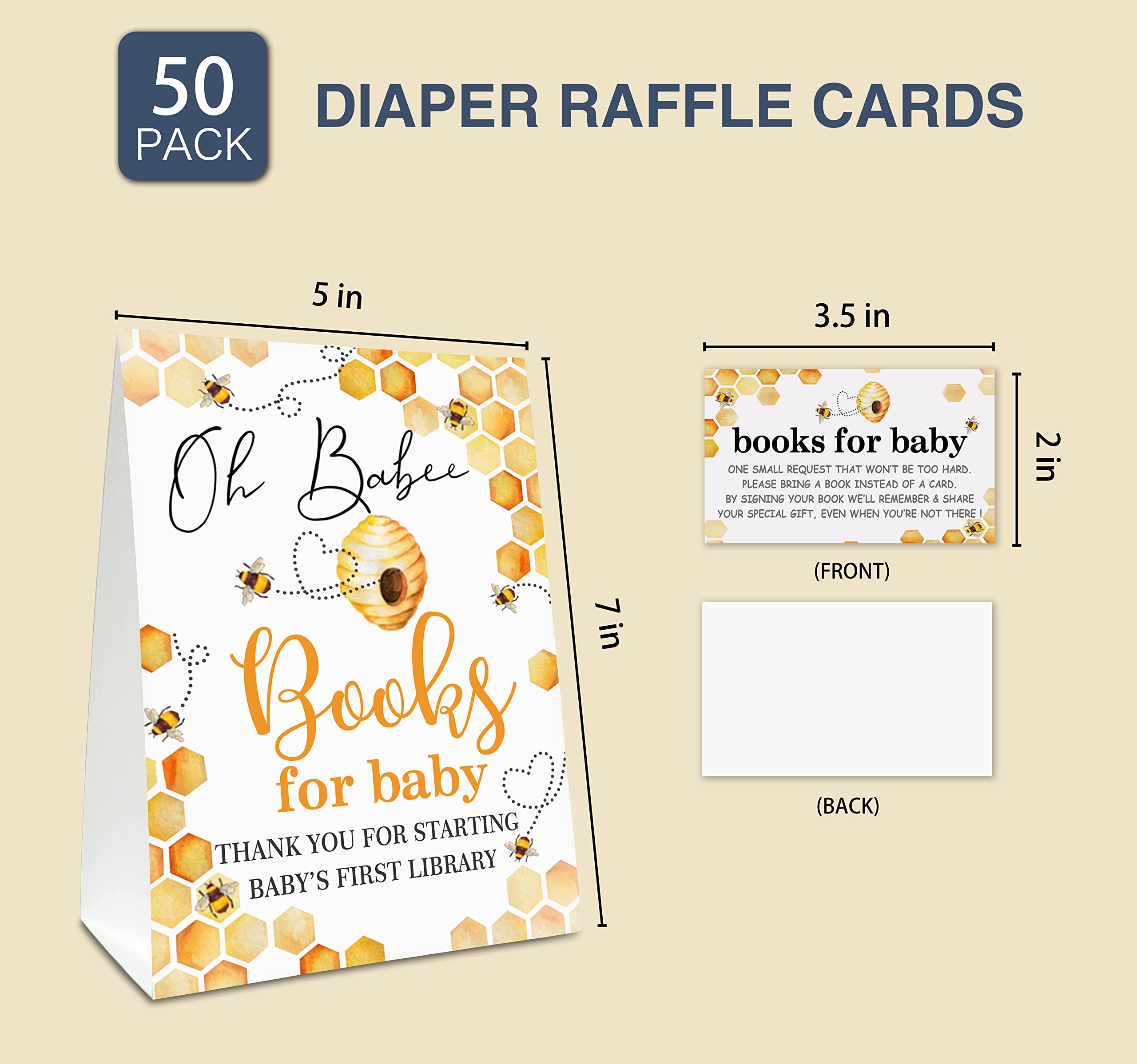 Yuansail Book Request For Baby Shower, Honeycomb Bumble Bee Themed baby cards books for,Party Favors For Baby Showers Game Cards, 1 Sign & 50 Cards Per Pack – (bb013-book)