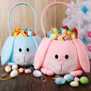 dr.dudu 2 packs easter bunny plush basket set for easter eggs, personalized easter baskets bags for kids, perfect for classroom game party (pink, blue)