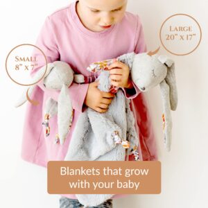 Yuppie Mommy Bonny & Bo Woodlands Bunny Handmade Lovey Security Blanket Gift Set of 2, Baby Boy or Girl — Soft Baby Blankets with Bunny Stuffed Animals with Pacifier Ties Lovies for Newborns or Babies