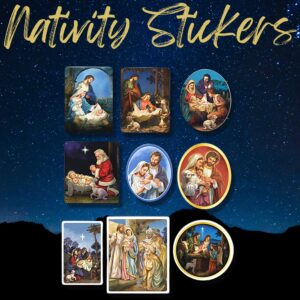 Assorted Holy Family Nativity Manger Scene Sticker Sheet Pack, Novelty Christmas Stickers for Sunday Schools, Stocking Stuffers, Church Giveaways, and More, 3 Sheets Included