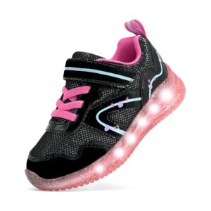 yeskis toddler girls light up shoes led flashing lightweight mesh breathable adorable running sneakers for toddler black 7.5