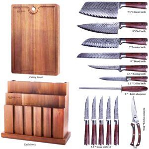 Knife Set With Block Created 20 pcs Block Knives Set HOABLORN Chef's Set: AK01, Extra Cutting Board in a Luxurious Knife Holder, Big Value and Elegant Kitchen Set for Wedding & Housewarming