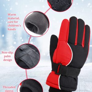 2 Pairs Kids Winter Ski Gloves, Waterproof Windproof Warm Gloves Cold Winter Gloves Unisex Warm Gloves for Boy Girl Skiing (Black, Red,4-6 Years)