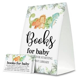 yuansail book request for baby shower, dinosaur theme safari jungle animal baby cards books for, party favors for baby showers game cards, 1 sign & 50 cards per pack – (bb016-book)