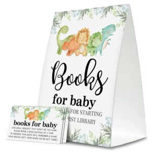 Yuansail Book Request For Baby Shower, Dinosaur Theme safari jungle animal baby cards books for, Party Favors For Baby Showers Game Cards, 1 Sign & 50 Cards Per Pack – (bb016-book)