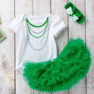 AGQT Baby Girls 1st St.Patricks Day Outfit Set Shamrock 3PCS Skirt Set Short Sleeve Romper+Tutu Skirt +Headband Size 12-24 Months