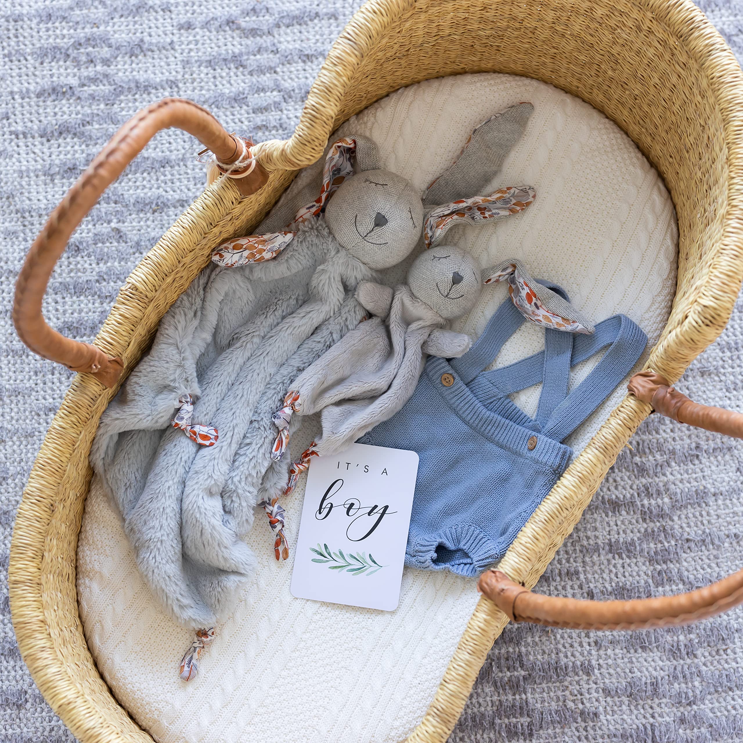 Yuppie Mommy Bonny & Bo Woodlands Bunny Handmade Lovey Security Blanket Gift Set of 2, Baby Boy or Girl — Soft Baby Blankets with Bunny Stuffed Animals with Pacifier Ties Lovies for Newborns or Babies