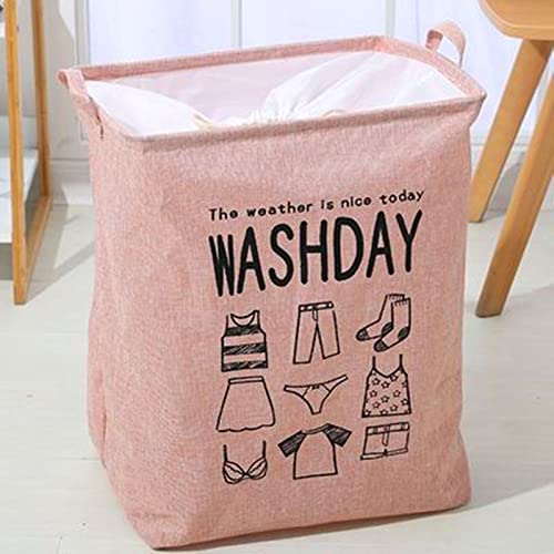 Shellconch Foldable Storage Bin Basket Laundry Basket，Foldable Fabric Storage Bin With Drawstring Cover。Dirty Clothes Hamper for Bedroom.（16.5L x 12.6W x 21.6H） (Pink)