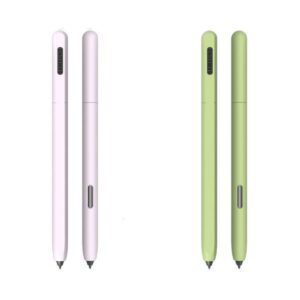 2 pack cute design silicone sleeve case compatible with samsung galaxy tab s7/s7+/s7 fe/s8/s8+/s8 ultra/s9/s9+/s9 ultra s pen, protective skin cover case non-slip smooth grip holder(purple+green)