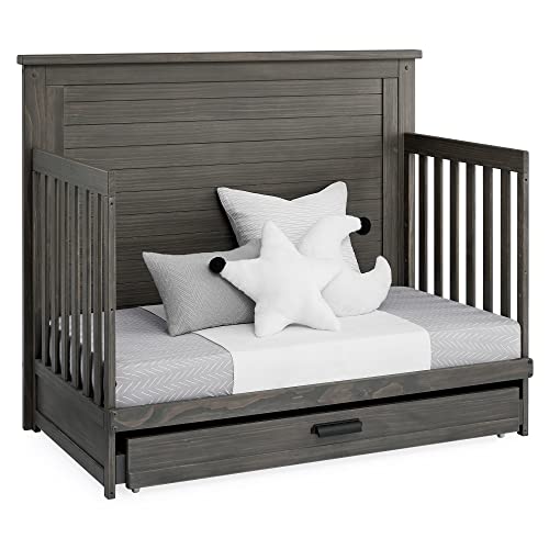 Delta Children Simmons Kids Caden 6-in-1 Convertible Crib with Trundle Drawer, Greenguard Gold Certified, Rustic Grey