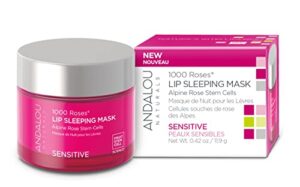 andalou naturals lip mask 1000 roses, overnight lip sleeping mask for dry, chapped lips, plumping, hydrating & soothing lip balm with alpine rose stem cells, vegan & cruelty-free, 0.42 oz