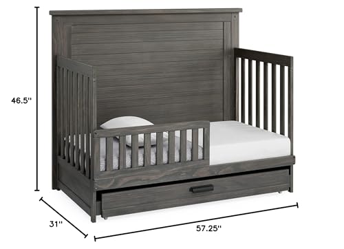 Delta Children Simmons Kids Caden 6-in-1 Convertible Crib with Trundle Drawer, Greenguard Gold Certified, Rustic Grey