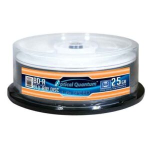 optical quantum oqbdr06wip-h-25 25 pack 6x 25gb bd-r blu-ray blank disc white inkjet hub printable