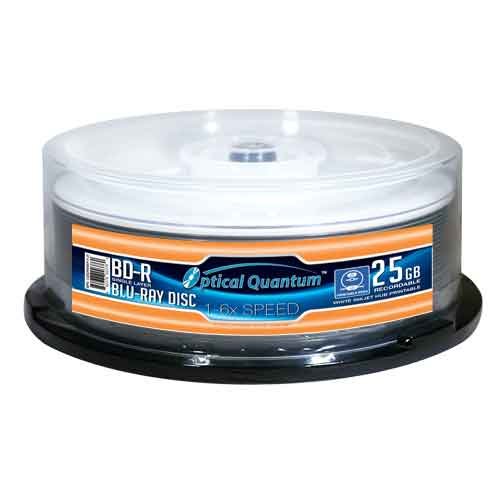 Optical Quantum OQBDR06WIP-H-25 25 Pack 6X 25GB BD-R Blu-ray Blank Disc White Inkjet Hub Printable