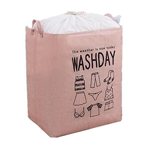 Shellconch Foldable Storage Bin Basket Laundry Basket，Foldable Fabric Storage Bin With Drawstring Cover。Dirty Clothes Hamper for Bedroom.（16.5L x 12.6W x 21.6H） (Pink)