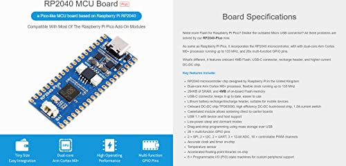 Waveshare RP2040-Plus, A Low-Cost, High-Performance Pico-Like MCU Board Based On Raspberry Pi Microcontroller RP2040 4MB