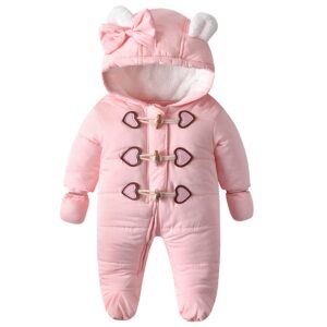 flower frail baby boys girls winter snowsuit jumpsuit warm hooded coat outerwear onesie romper with footed gloves pink 9-12 months