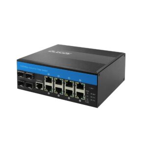 olycom managed switch poe giabit ethernet 8 port rj45 with poe+ 4 port sfp din rail ip40 vlan qos stp/rstp for outdoor use