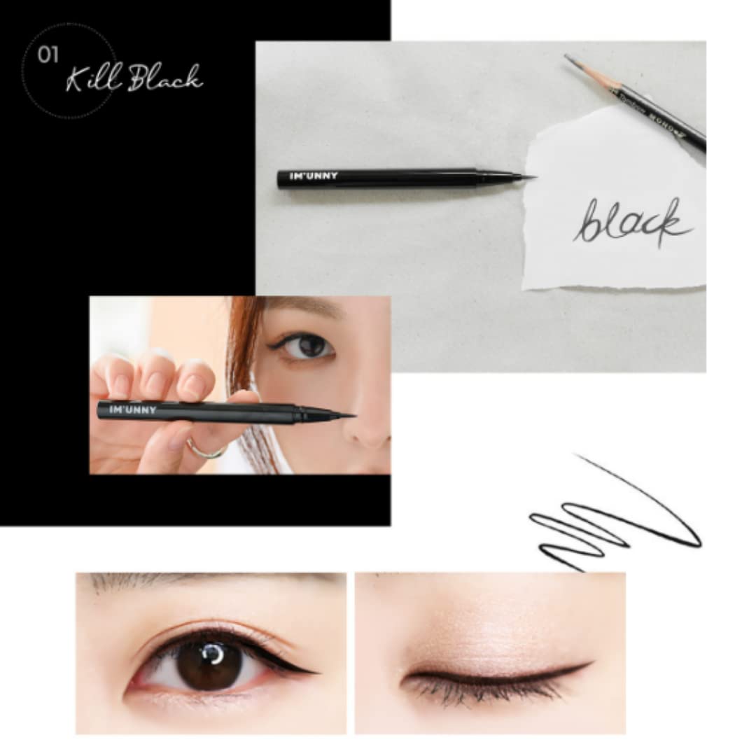 IM UNNY Skinny Fit Art Liner (A01 Kill Black), Liquid Eyeliner with 0.01mm Micro Tip for Ultra Precise Waterproof Smudge Proof Eyeliner, Longlasting with Full Pigment formula, Korean Makeup