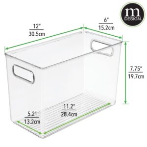 mDesign Plastic Storage Organizer Bin with Handles for Baby or Kids - Containers for Nursery, Playroom or Daycare - Holder for Snacks, Toys, Food, Diapers, or Wipes - Ligne Collection, 4 Pack, Clear