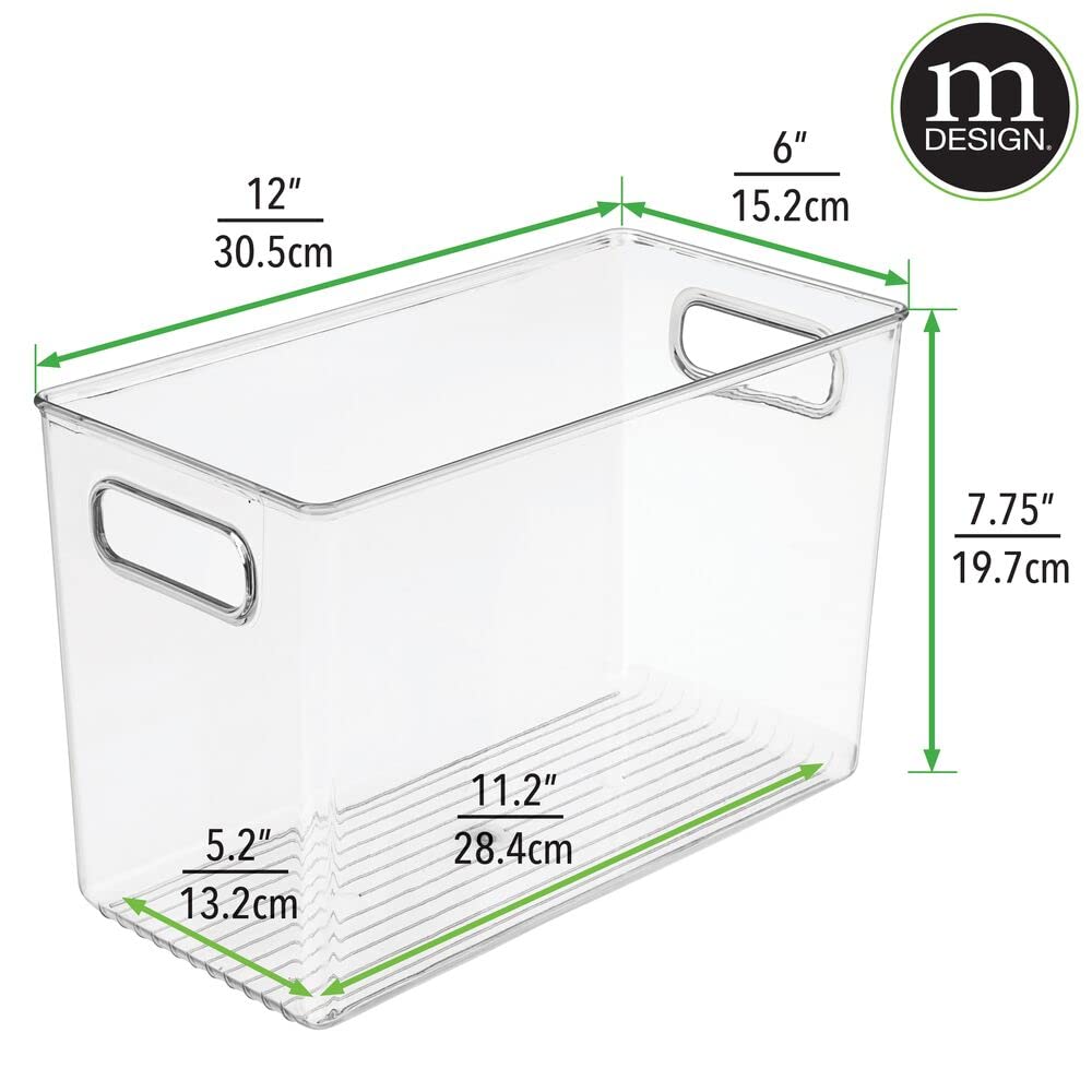 mDesign Plastic Storage Organizer Bin with Handles for Baby or Kids - Containers for Nursery, Playroom or Daycare - Holder for Snacks, Toys, Food, Diapers, or Wipes - Ligne Collection, 4 Pack, Clear