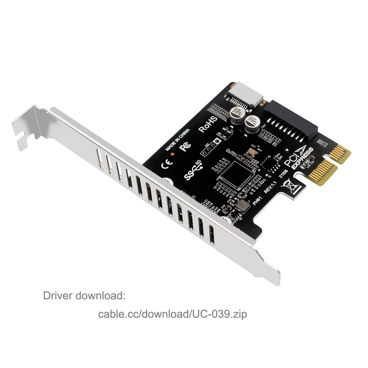 cablecc 5Gbps Type-E USB 3.1 Front Panel Socket & USB 2.0 to PCI-E 1X Express Card VL805 Adapter for Motherboard