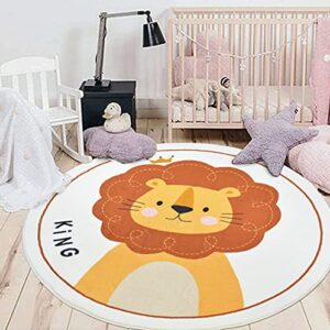 abreeze faux wool kids play mat 4ft,animal round area rug kids nursery door mat soft plush non-slip childrens carpet for bedroom living room kids playroom,lion