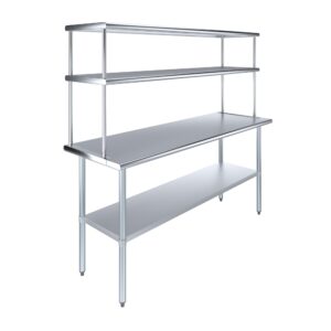 amgood stainless steel work table double tier overshelf | metal kitchen prep table & shelving combo (24" x 72" work table + 18" overshelf)