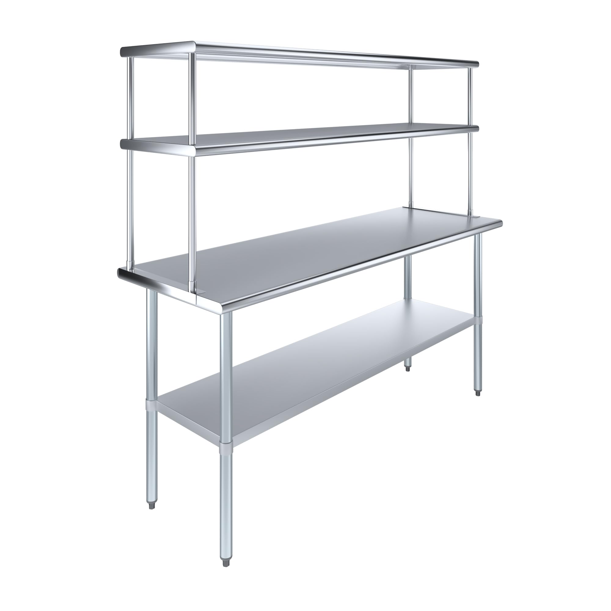 Amgood Stainless Steel Work Table Double Tier Overshelf | Metal Kitchen Prep Table & Shelving Combo (24" x 72" Work Table + 18" Overshelf)