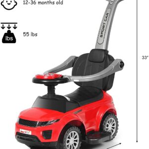 GLACER Push Cars for Toddlers 1-3, 3-in-1 Kids Sliding Car with Detachable Guardrail, Horn, Music, Lights, Storage Box and Anti-Roll Design, Ride on Push Car for Boys Girls (Red)