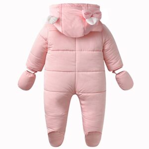 flower frail Baby Boys Girls Winter Snowsuit Jumpsuit Warm Hooded Coat Outerwear Onesie Romper with Footed Gloves Pink 9-12 Months