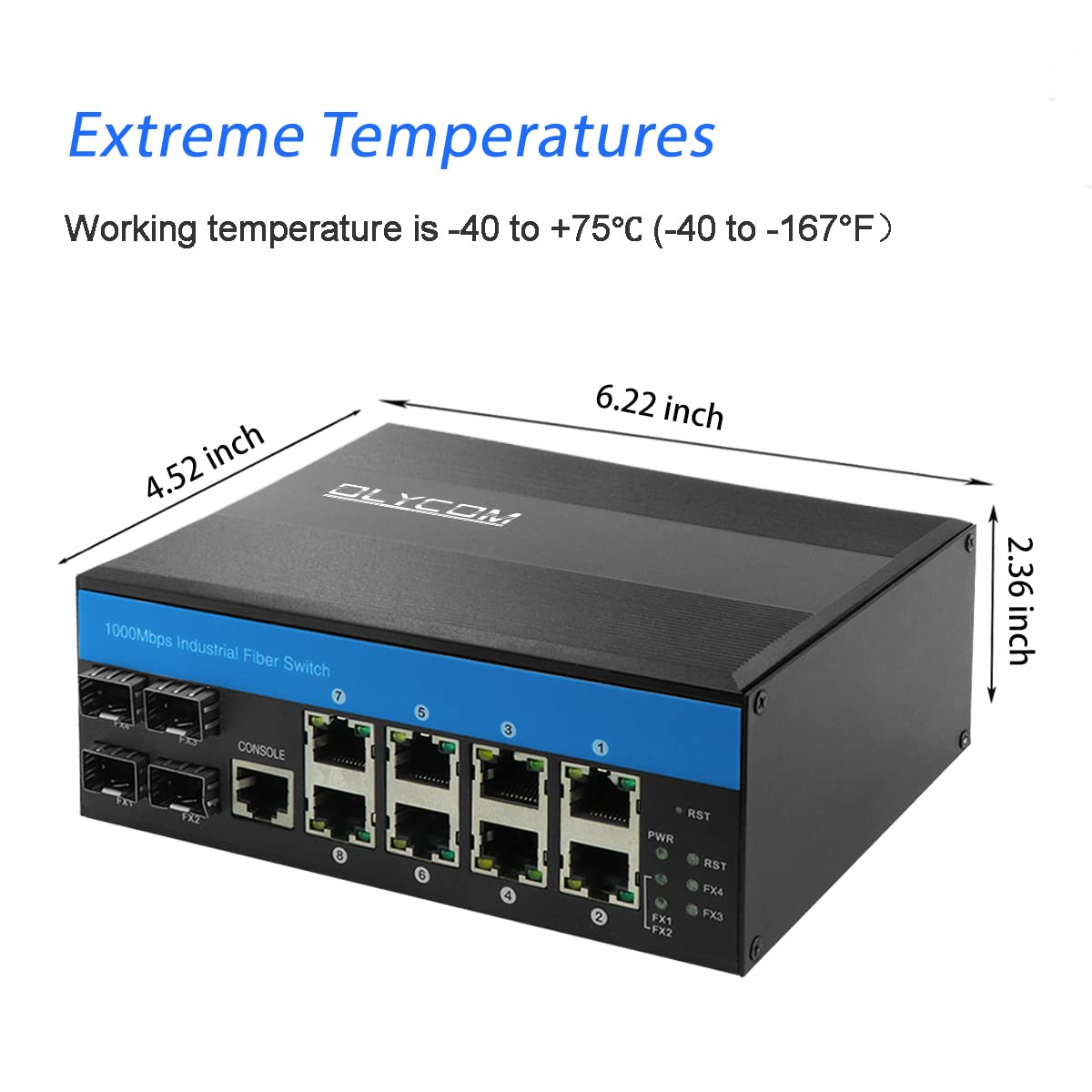 OLYCOM Managed Switch Poe Giabit Ethernet 8 Port RJ45 with POE+ 4 Port SFP Din Rail IP40 Vlan QoS STP/RSTP for Outdoor Use