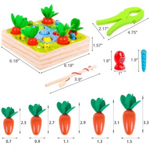 WEMMICKS Montessori Toy for 2 3 4 Year Old, Toddler Toy with Carrot Harvest and Magnetic Fishing Game, ​Fine Motor Skill Wooden Toy for 2-4 Year Old Boys and Girls Baby Preschool Learning Gift