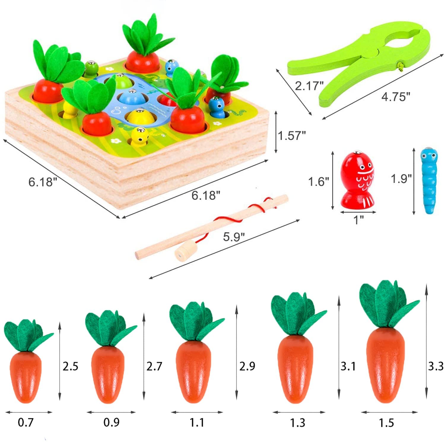 WEMMICKS Montessori Toy for 2 3 4 Year Old, Toddler Toy with Carrot Harvest and Magnetic Fishing Game, ​Fine Motor Skill Wooden Toy for 2-4 Year Old Boys and Girls Baby Preschool Learning Gift