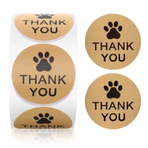 aster 500 pieces dog paw print thank you stickers, 1.5 inch kraft thank you labels stickers for baking, envelope seals, small business, greeting cards, present for sealing and decoration