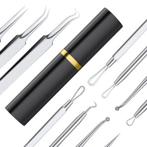 xesscare pimple popper tool kit 7 pcs blackhead remover tool comedones tweezers acne extractor blemish whitehead removal tool for facial, nose and forehead (silver)