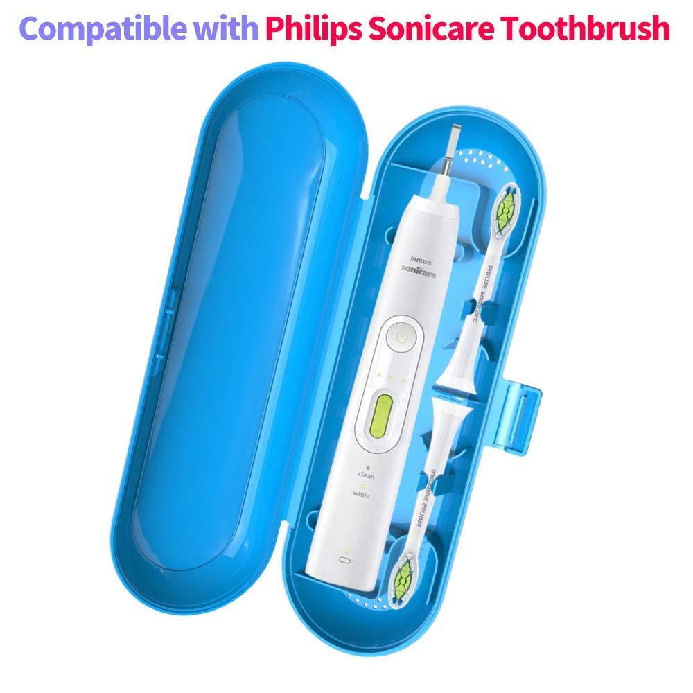 Toothbrush Travel Case Compatible with Philips Sonicare Electric Toothbrush & 6Pcs Reusable Toothbrush Head Covers Compatible with Philips Sonicare Toothbrush Heads (Blue)