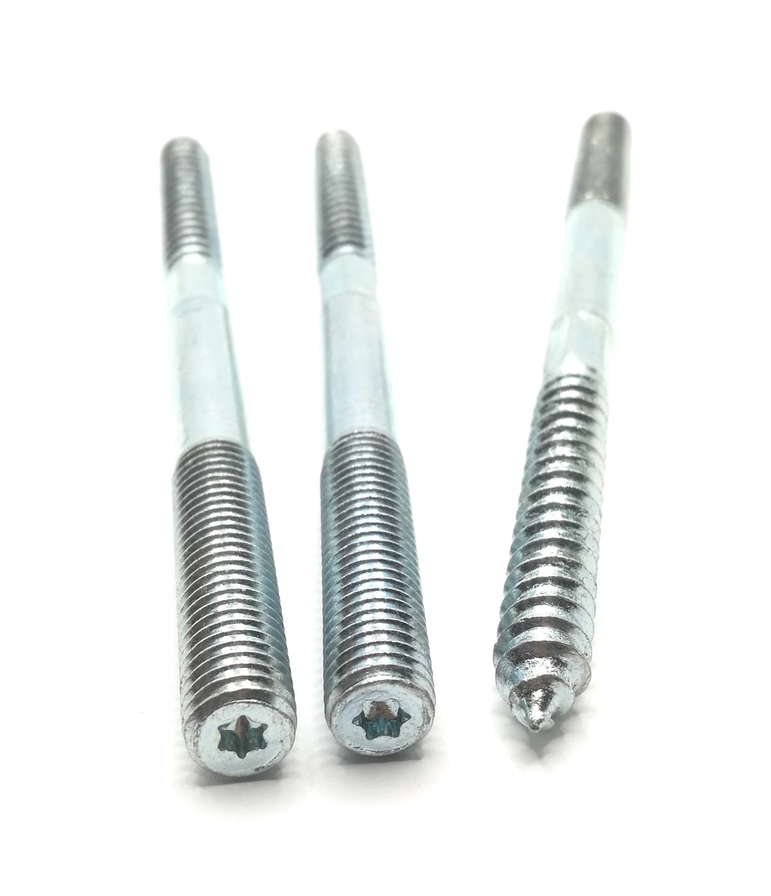 Haozheng Hanger Bolt M10x150 Silvery Double Headed Bolt Self-Tapping Screw with Hexagon for Furniture 8Pcs