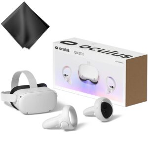 oculus newest quest 2 vr 128gb holiday bundle, advanced all-in-one virtual reality gaming headset — black glasses cleaning cloth