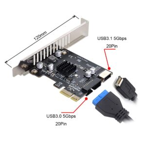 cablecc 5Gbps Type-E USB 3.1 Front Panel Socket & USB 2.0 to PCI-E 1X Express Card VL805 Adapter for Motherboard