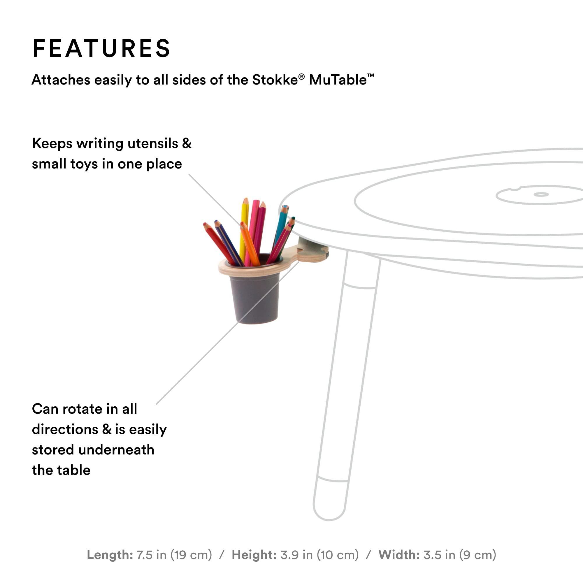 Stokke MuTable Side Toy Container - Stores Chalk, Dry Erase Markers & Small Toys - Rotates to Store Under MuTable