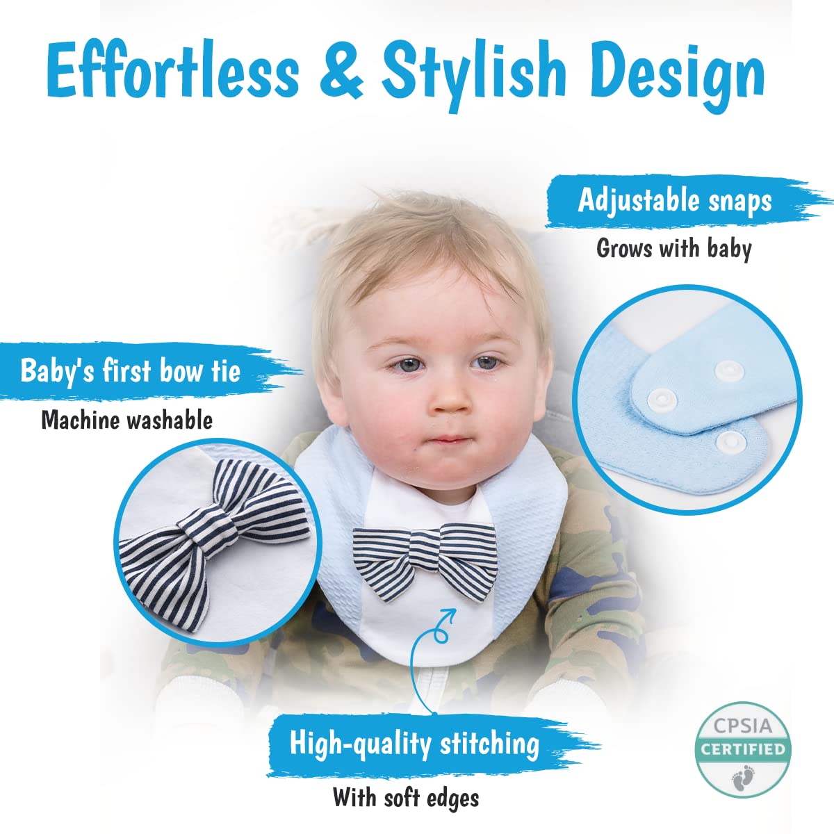 Gavvy Baby Bibs for Boys, Baby Bandana Bibs, Drool Bibs Baby Essentials for Newborn Boys, Cotton Bibs w/Waterproof Lining, Newborn Essentials Must Haves Baby Boys, Bow Tie Bibs