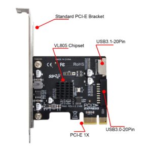 cablecc 5Gbps Type-E USB 3.1 Front Panel Socket & USB 2.0 to PCI-E 1X Express Card VL805 Adapter for Motherboard