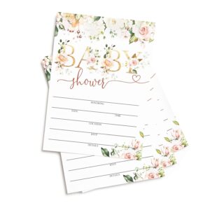 All Ewired Up Wildflower Baby Shower Invitations for Girl with Envelopes, 25 Invites, Diaper Raffle Tickets, Baby Shower Book Request Cards - Watercolor Gold Blush Greenery (Large Size 5X7”)