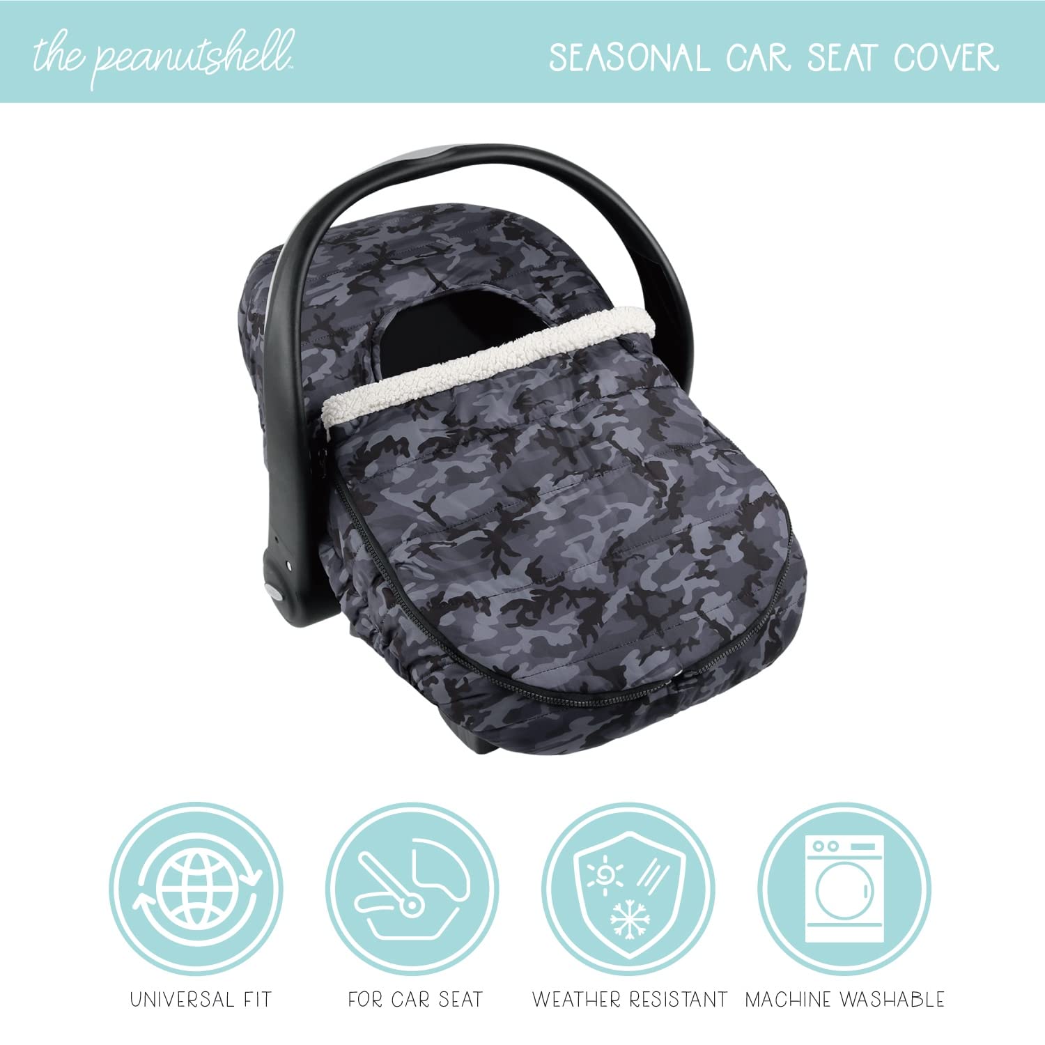 The Peanutshell Car Seat Cover | Black Camo | Winter Carseat Canopy | Car Seat Cover Baby