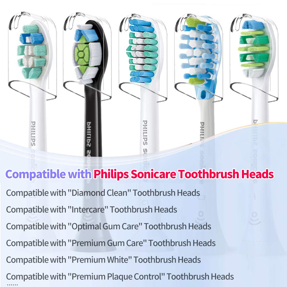 Toothbrush Travel Case Compatible with Philips Sonicare Electric Toothbrush & 6Pcs Reusable Toothbrush Head Covers Compatible with Philips Sonicare Toothbrush Heads (Blue)