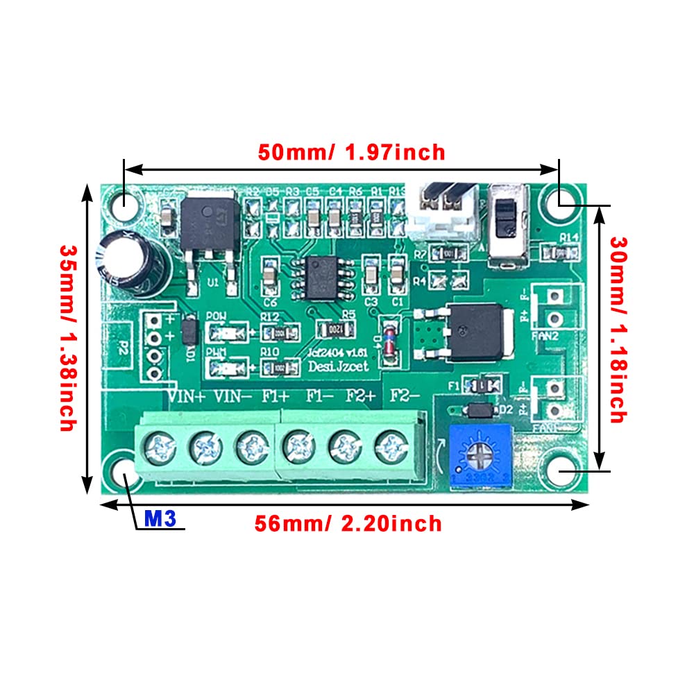 DC 12V 24V 4A 2-Way Adjustable PWM Fan Speed Controller, Automatic PC CPU Case Fan Temperature Control Governor with Sensor Universal for 2 3 4-Wire DC Fan